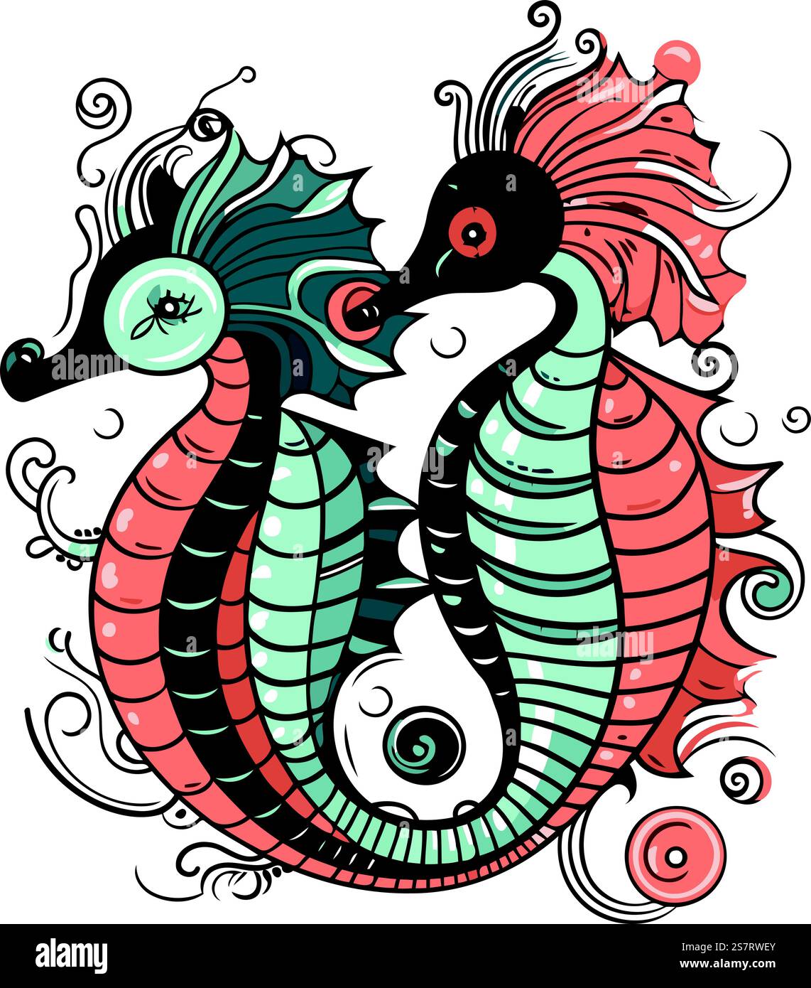 Hippocampus. Hand drawn vector illustration in doodle style Stock ...