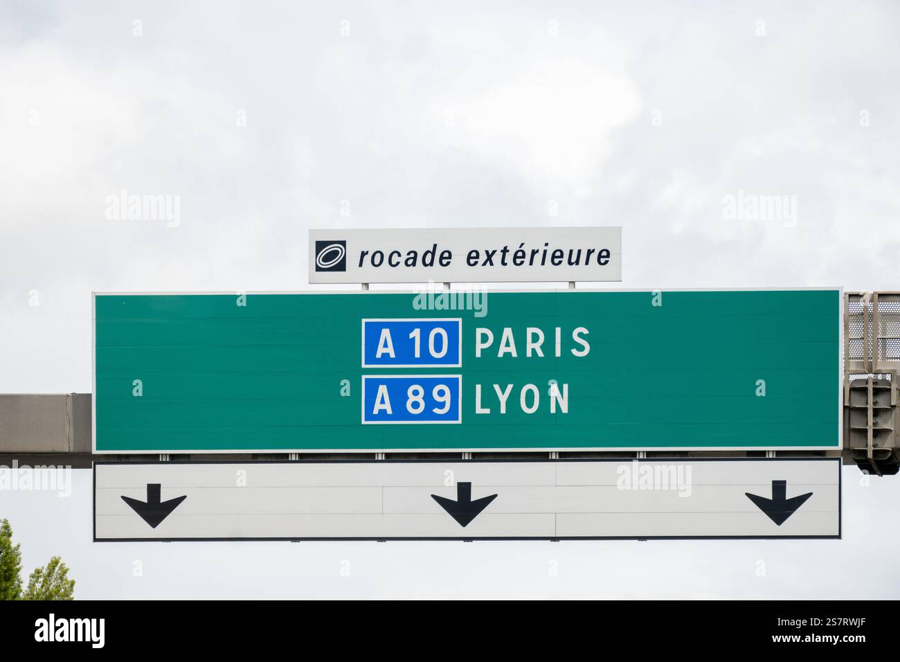 Road signs and directions, driving car in summer on French road ...