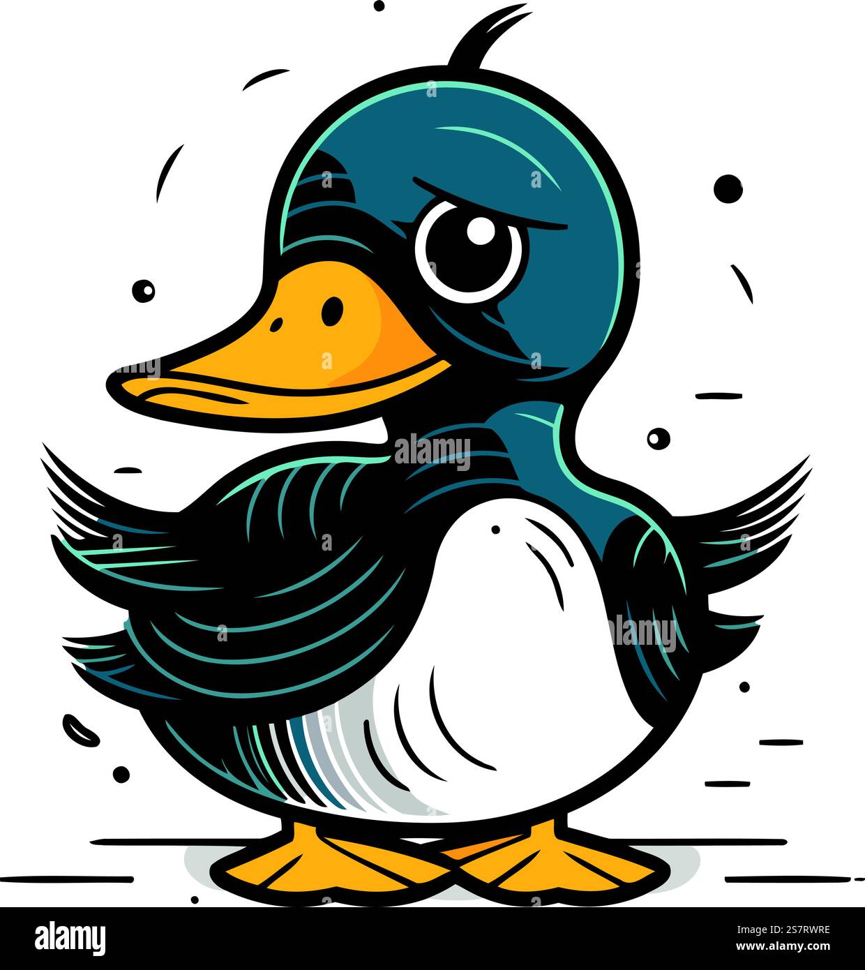 Vector illustration of funny cartoon duck. Isolated on white background ...