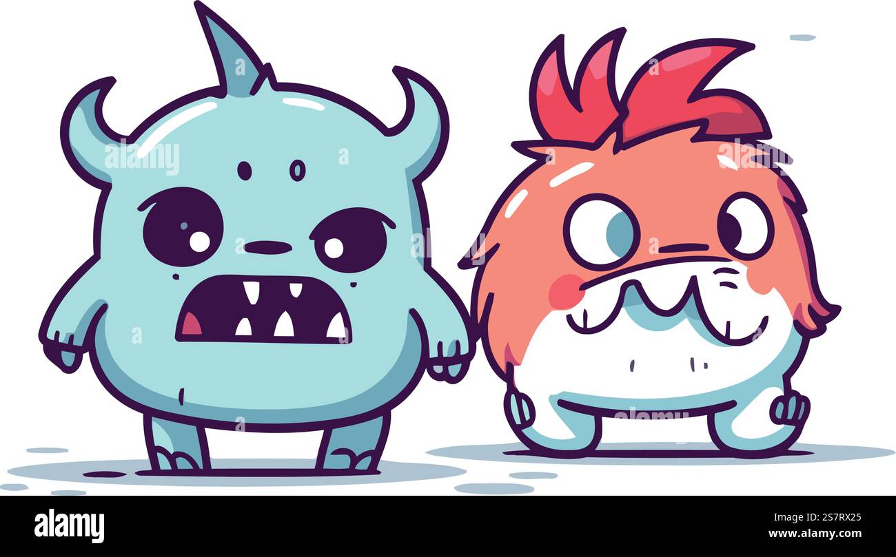 Funny cartoon monsters. Vector illustration. Cute monster characters ...
