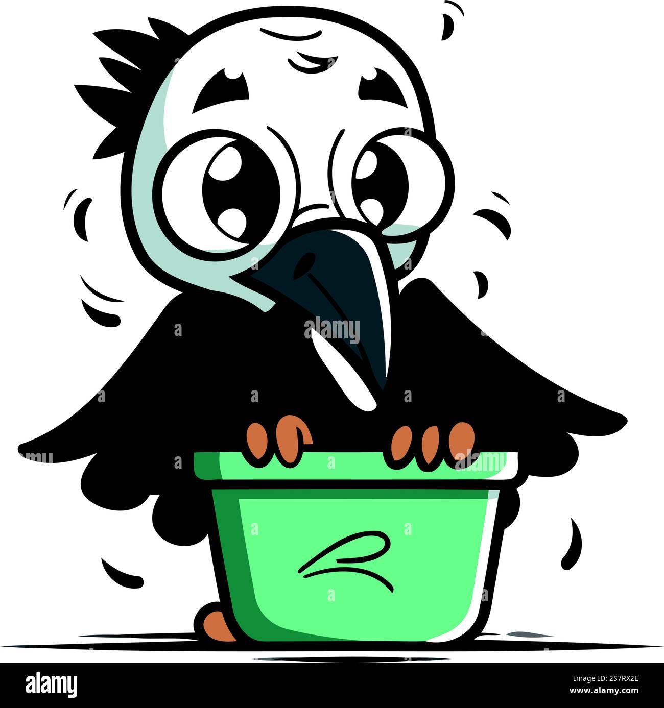 Cute cartoon crow sitting in a flowerpot. Vector illustration Stock ...
