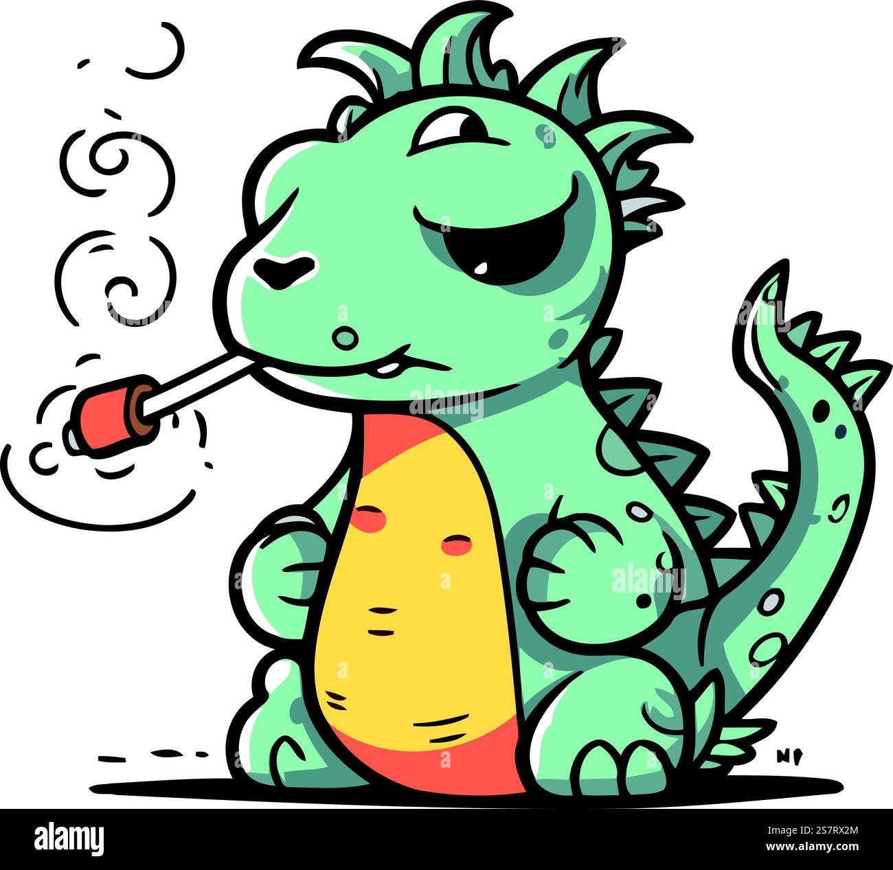 Funny dragon with smoking pipe. Vector illustration isolated on white ...