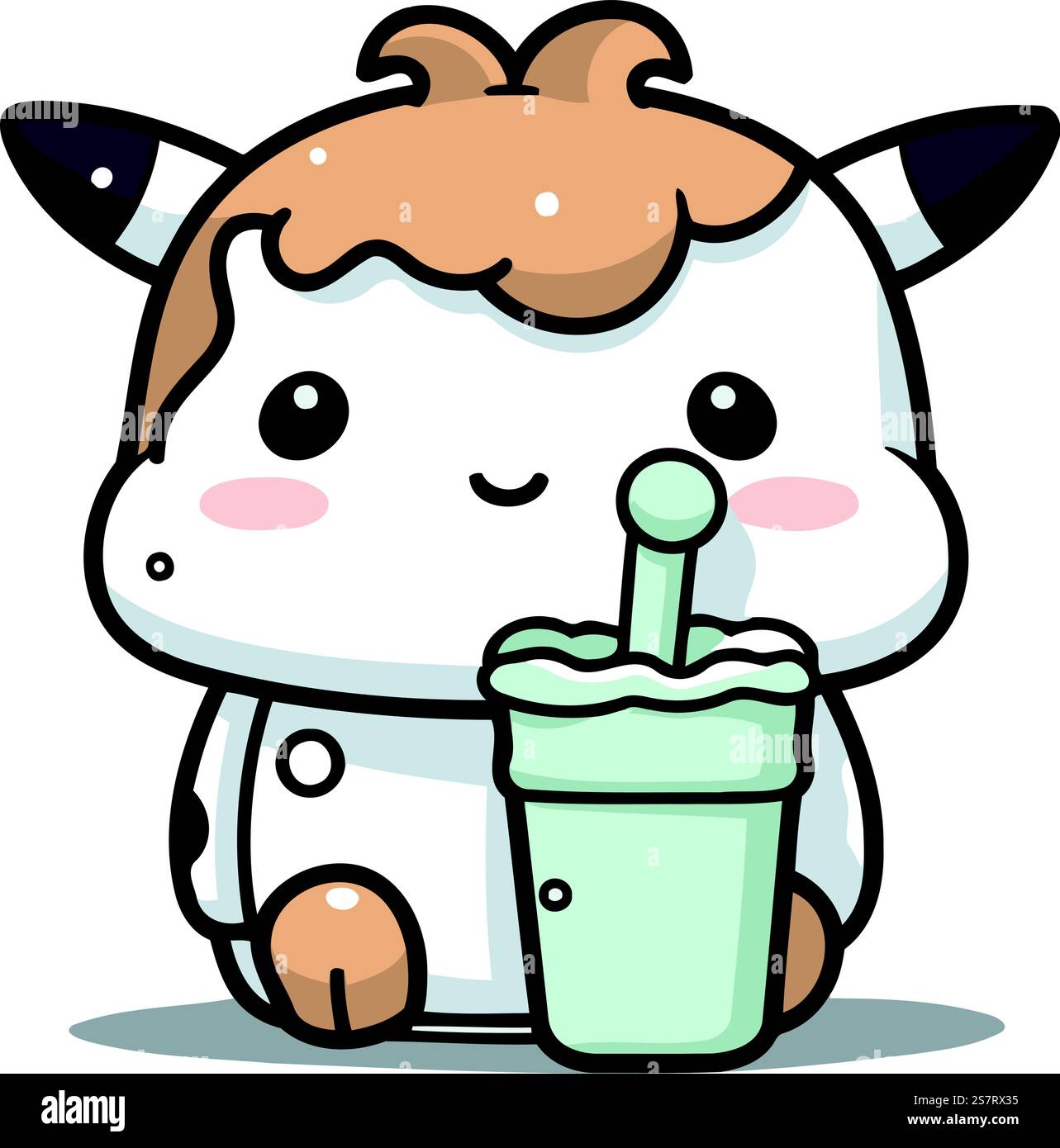 Cute Cow Drinking Juice Cartoon Mascot Character Vector Illustration ...