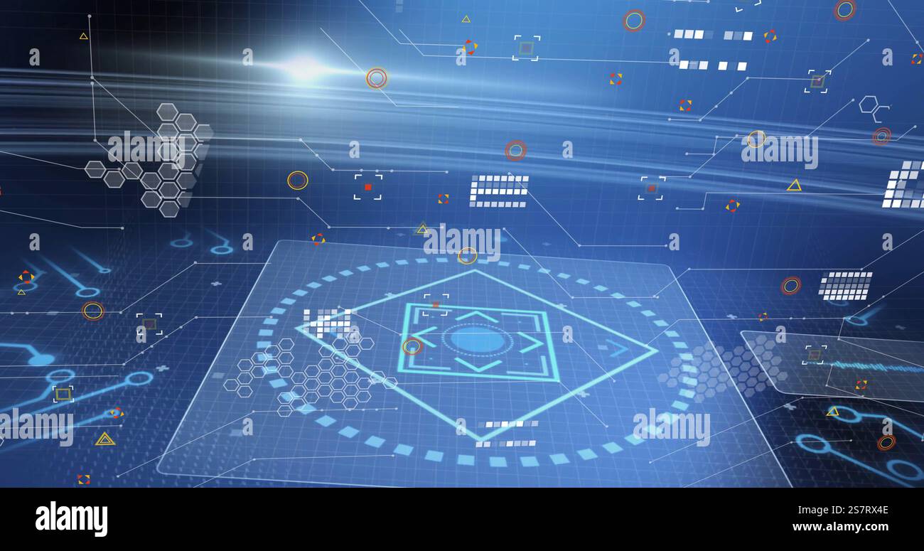 Image of data processing with scope scanning on black background Stock ...