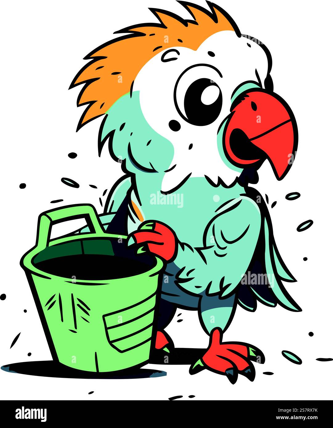 Cartoon parrot with bucket and paint brush. Vector illustration Stock ...