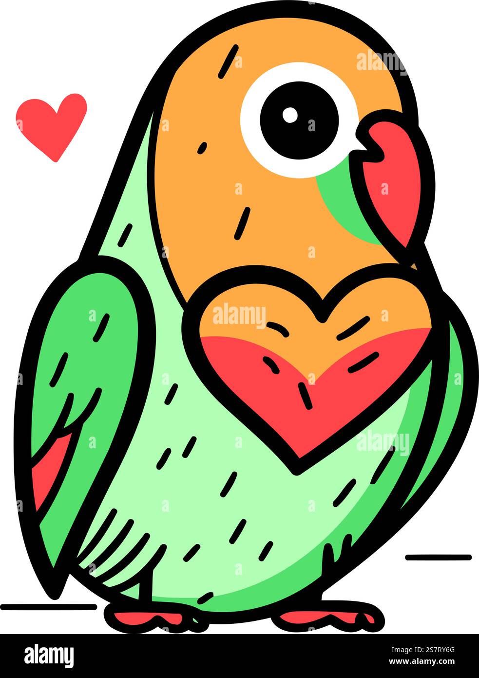 Cute parrot with heart. Vector illustration in doodle style Stock ...