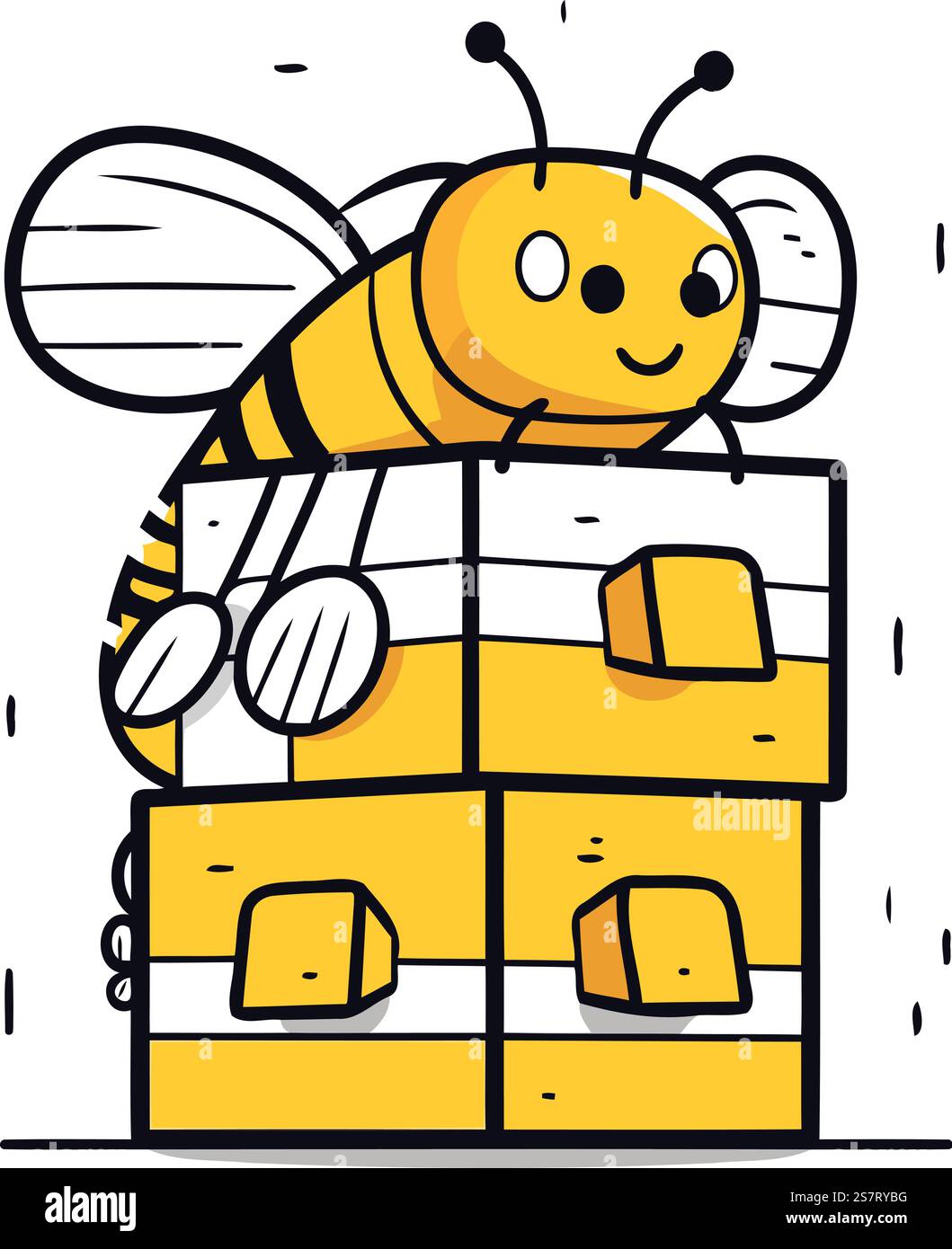 Cute cartoon bee building a house from cubes. Vector illustration Stock ...