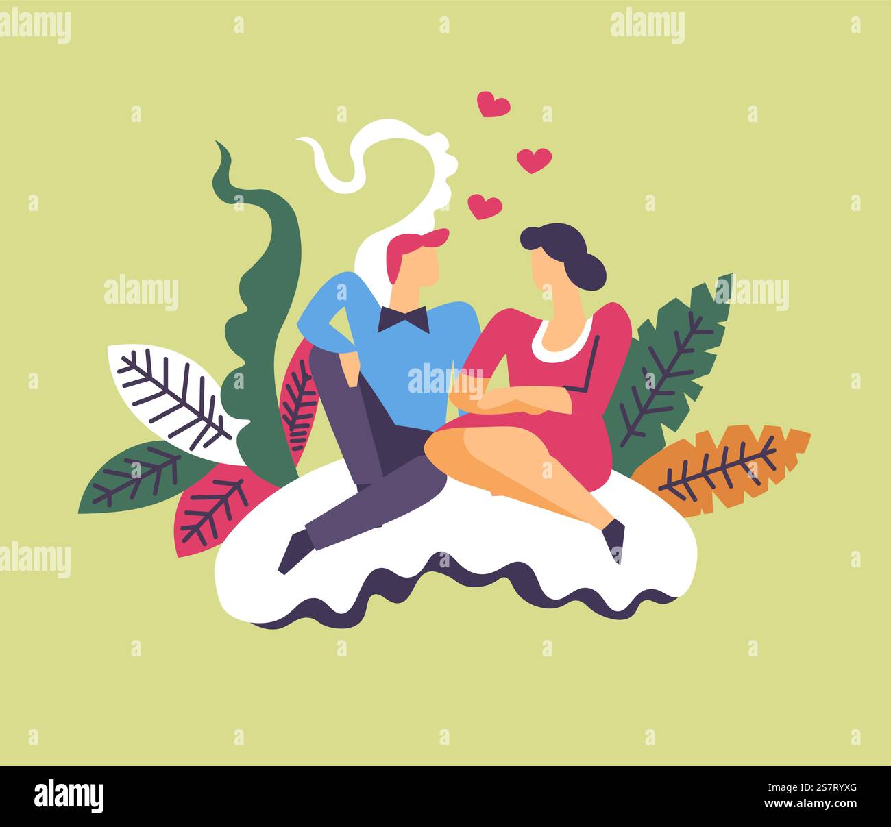 Romantic illustration couple sitting in hi-res stock photography and ...