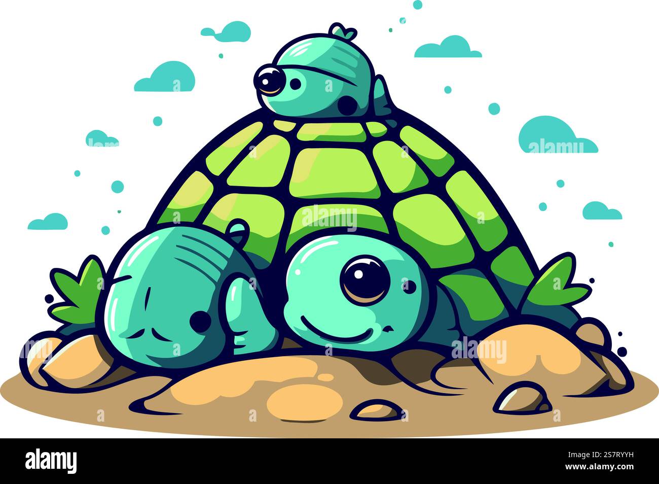 Vector illustration of a cute tortoise family in the sea. Cute turtle ...