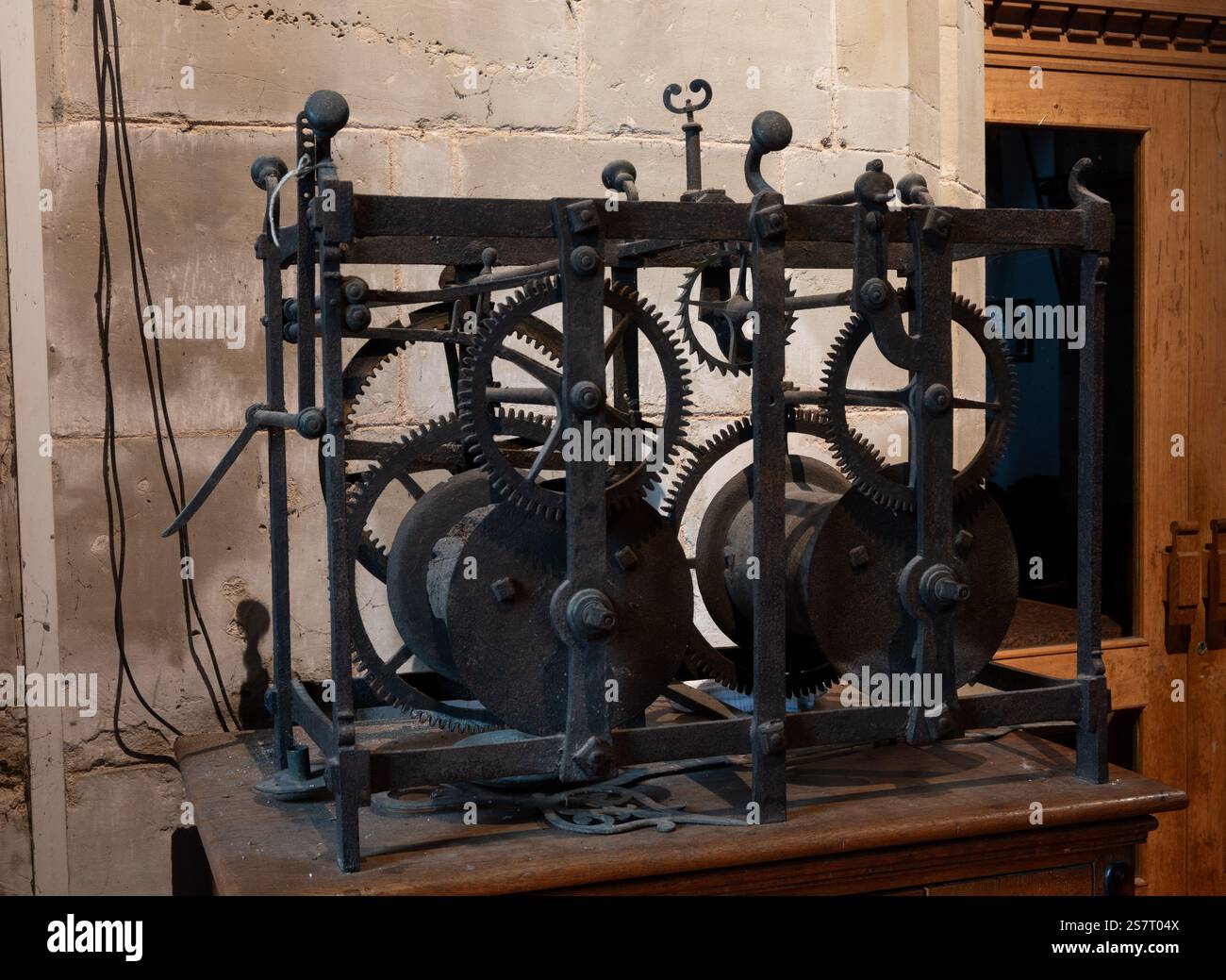 Old clock mechanism, St Mary and St Bartholomew`s Church, Hampton in ...