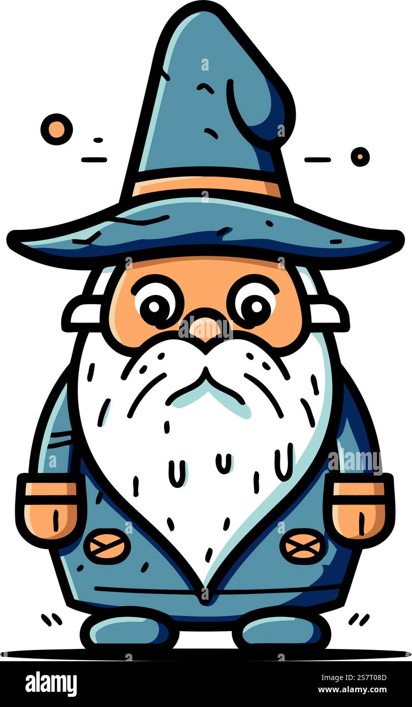 Wizard in a hat and cloak. Vector illustration in cartoon style Stock ...