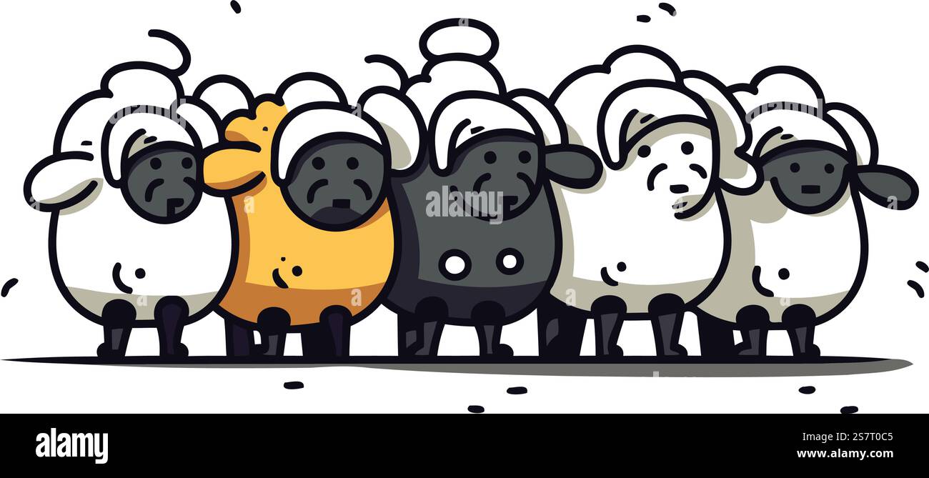 Illustration of a group of sheep standing together. Vector illustration ...