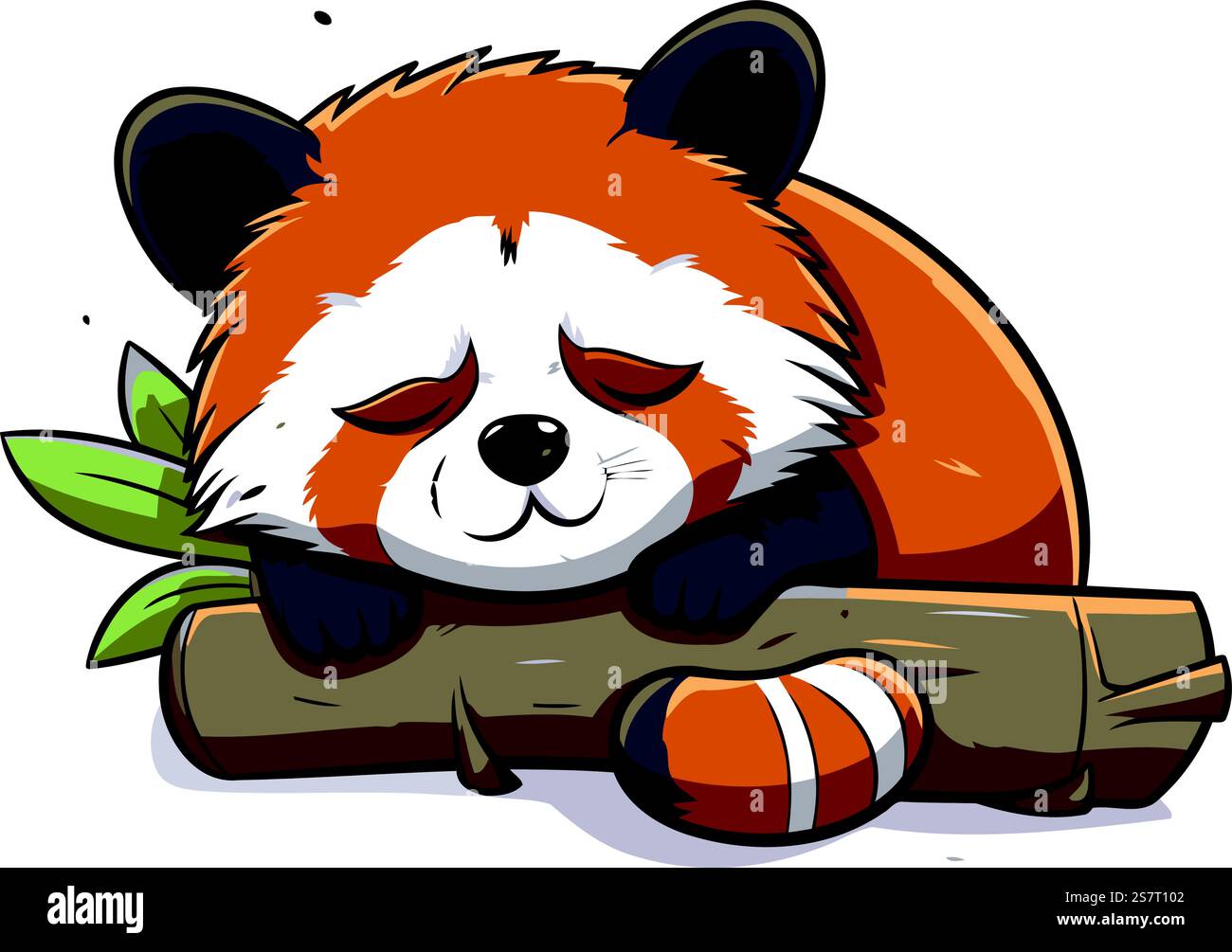 Cute red panda sleeping on a log. Vector illustration Stock Vector ...