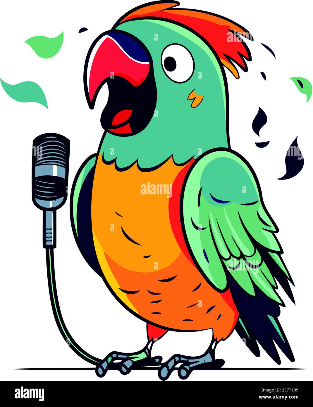Cartoon parrot singing a song. Vector illustration of a cute parrot ...