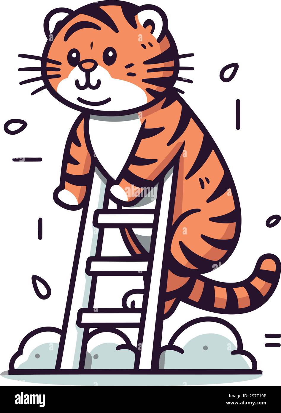 Cute tiger climbing ladder. Vector illustration in flat cartoon style ...