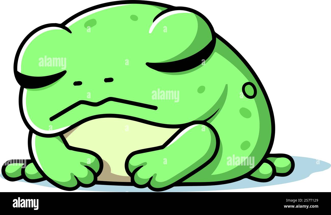 Cute cartoon frog sitting on the ground. Vector illustration isolated ...