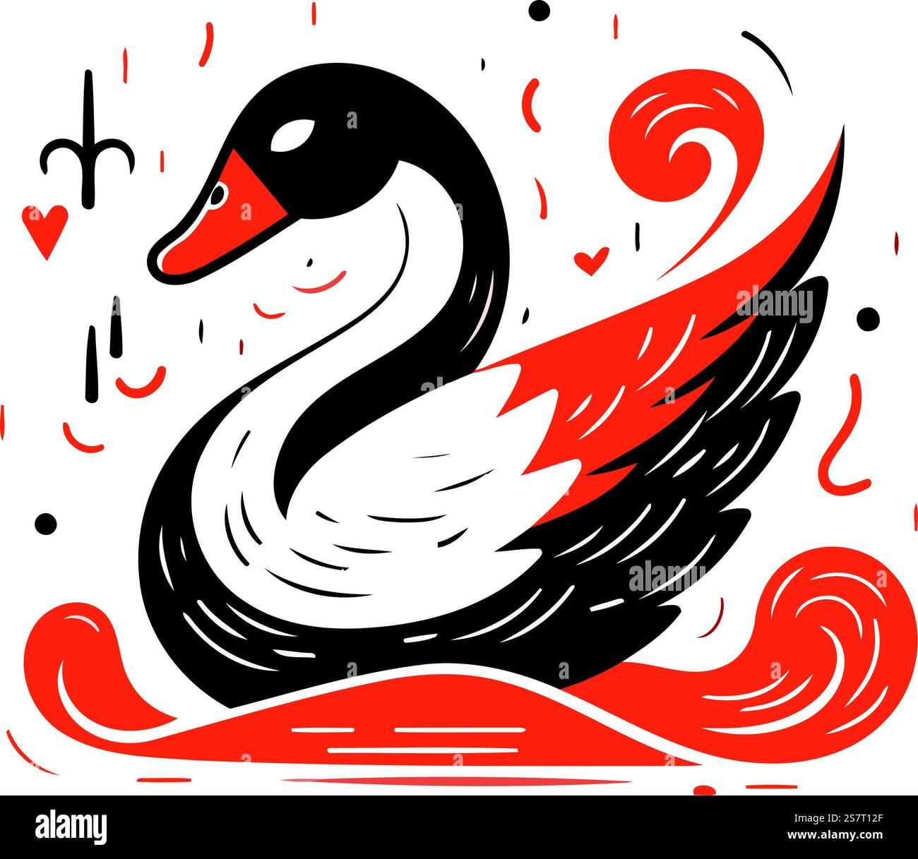 Swan with heart. Hand drawn vector illustration in doodle style Stock ...