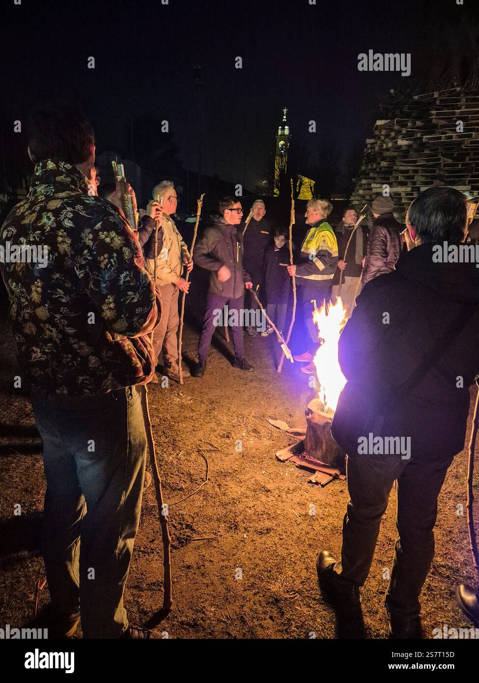 Italy, Lombardy, Ossona, Falò di Sant'Antonio, Bonfire of Saint Anthony ...