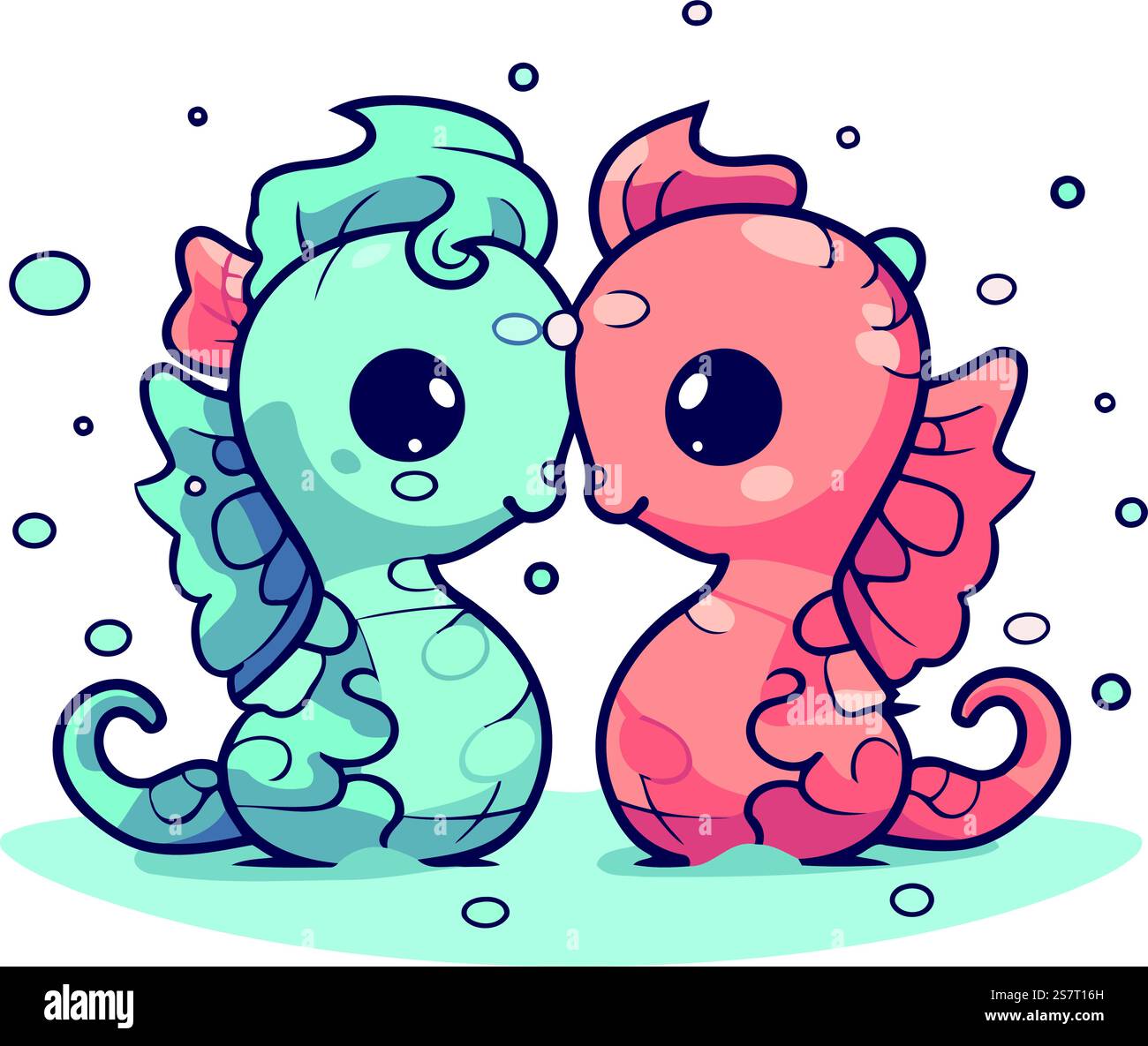 Cute couple of seahorses. Vector illustration in cartoon style Stock ...
