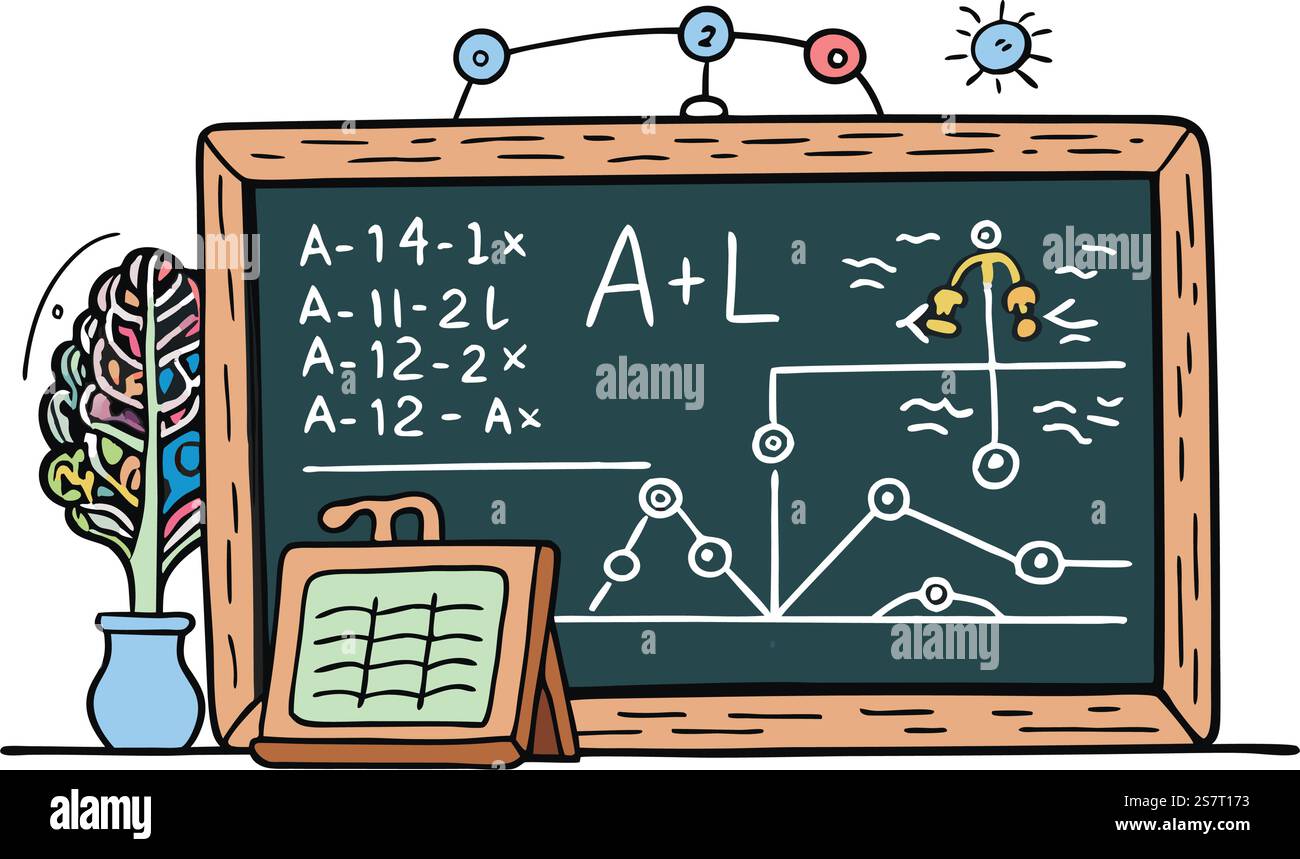 Creative chalkboard design with artificial intelligence symbols, data ...