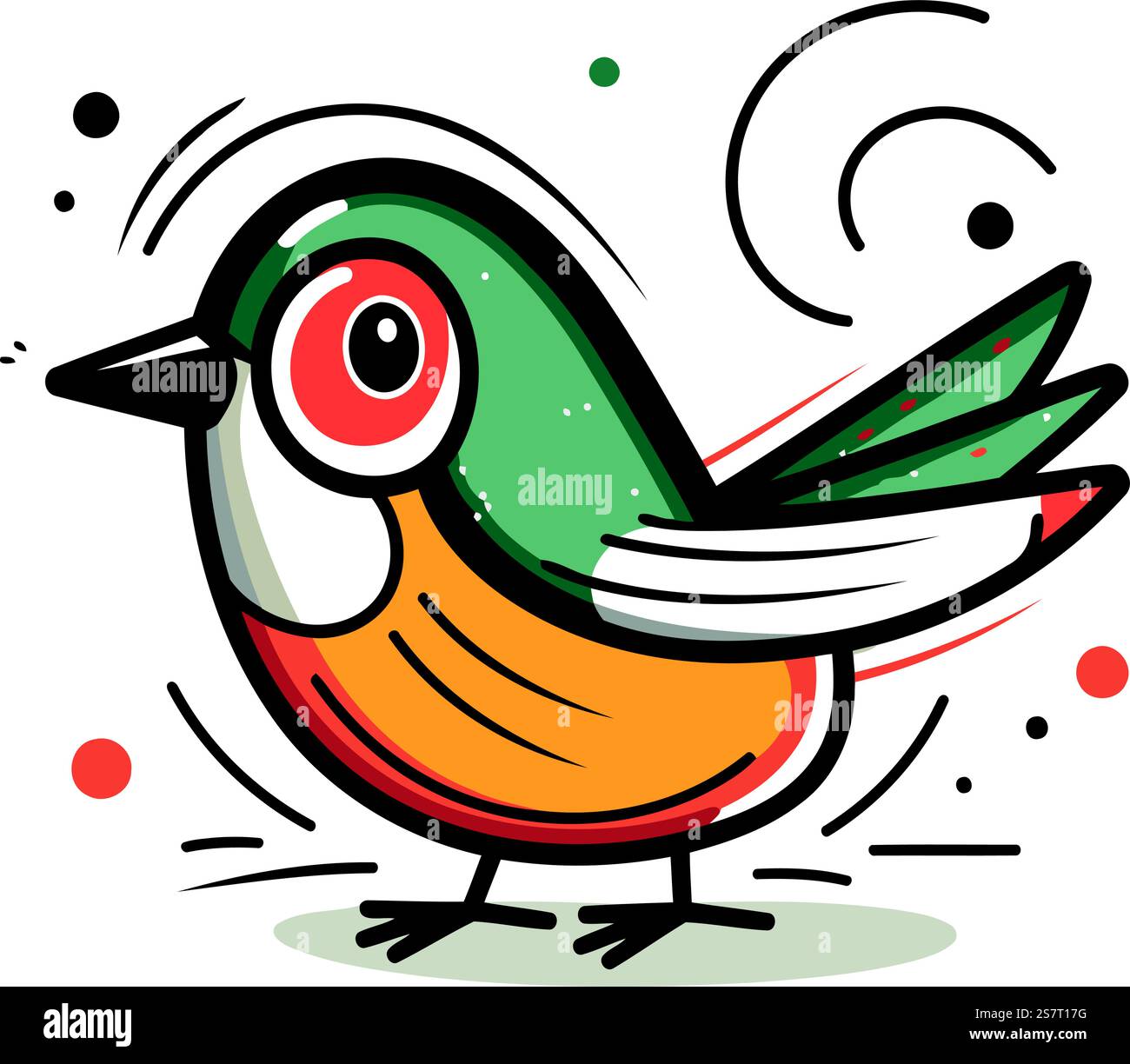 Vector illustration of a cute little bird. Hand drawn cartoon style ...