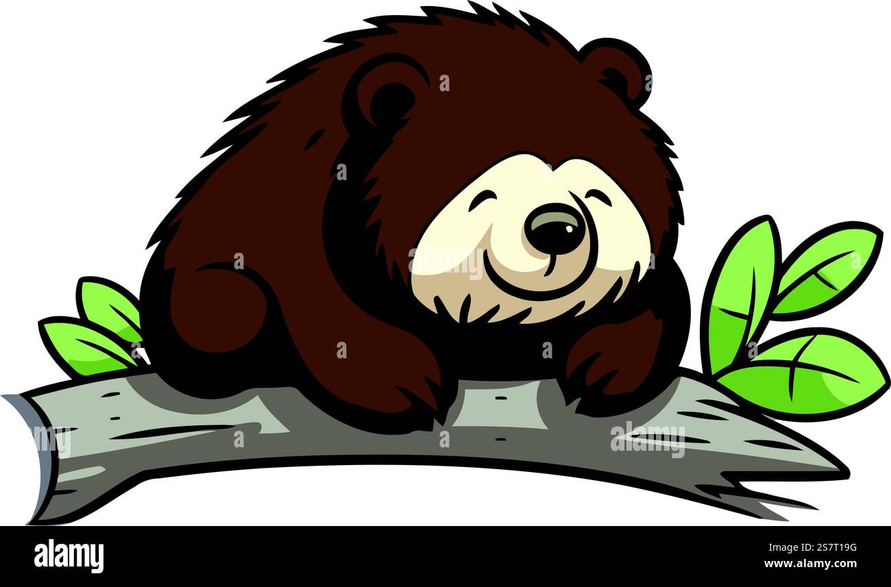 Cute cartoon bear sitting on a tree branch. Vector illustration Stock ...