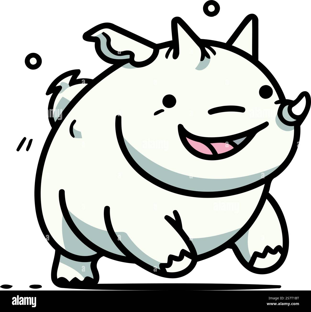 Vector illustration of cute white rhinoceros cartoon character running ...