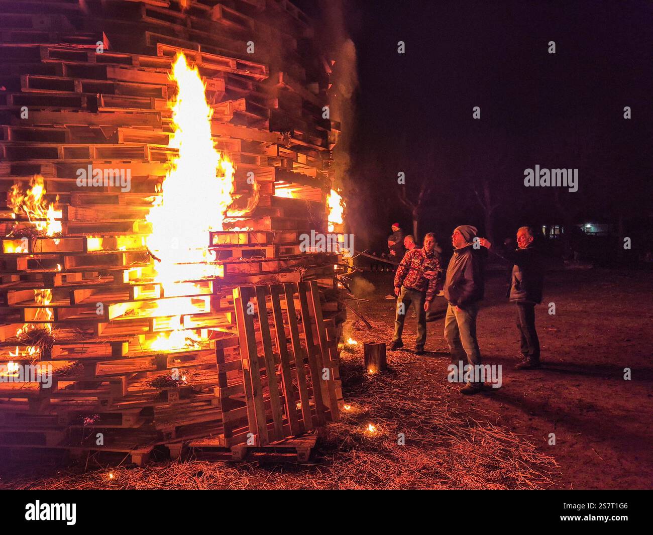 Italy, Lombardy, Ossona, Falò di Sant'Antonio, Bonfire of Saint Anthony ...