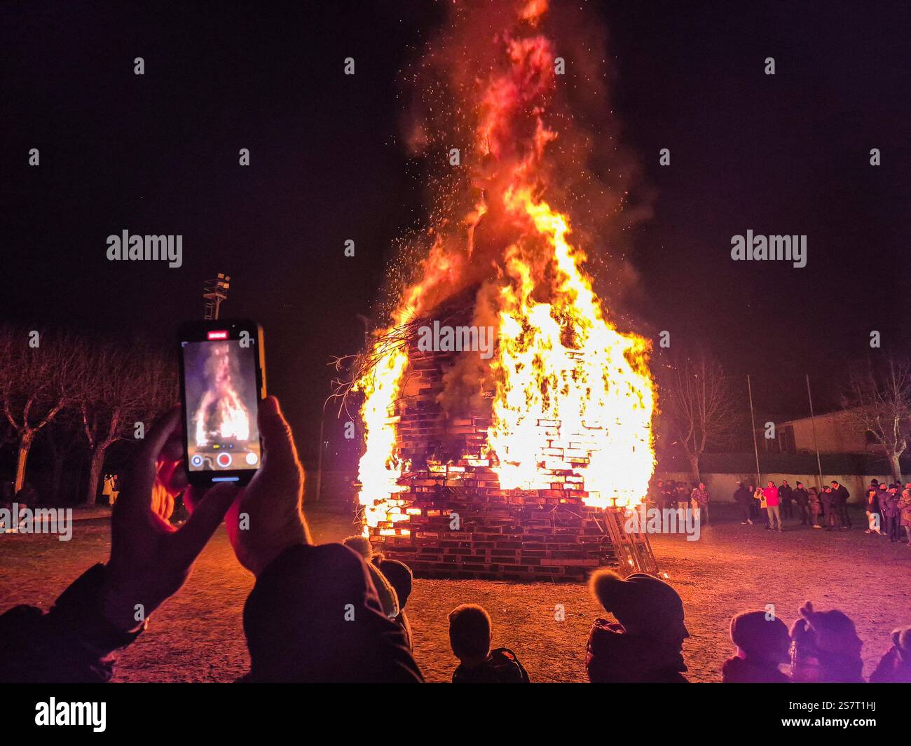 Italy, Lombardy, Ossona, Falò di Sant'Antonio, Bonfire of Saint Anthony ...