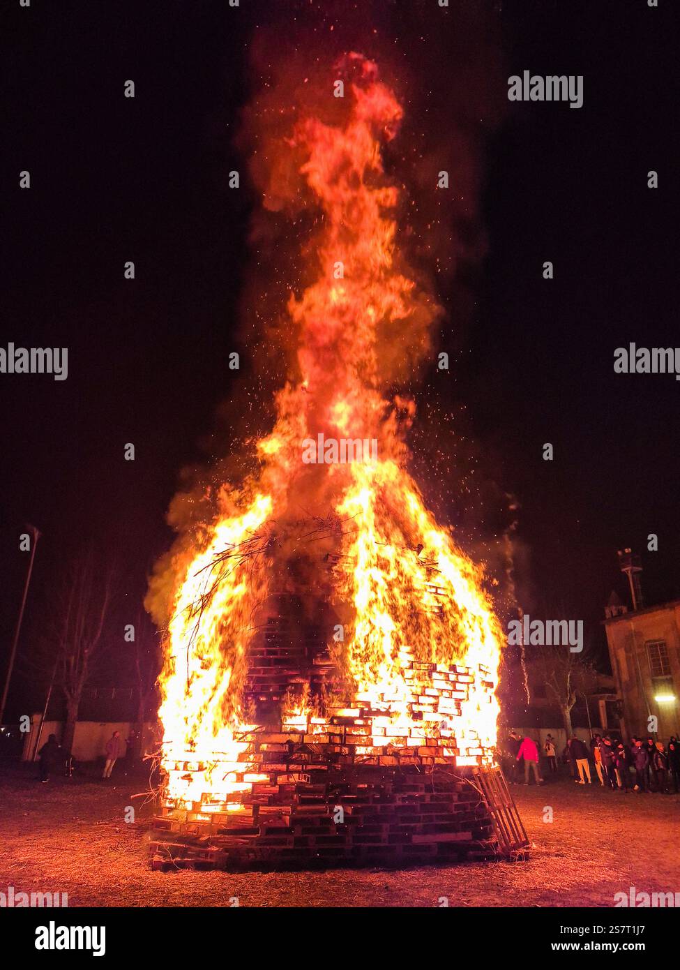 Italy, Lombardy, Ossona, Falò di Sant'Antonio, Bonfire of Saint Anthony ...