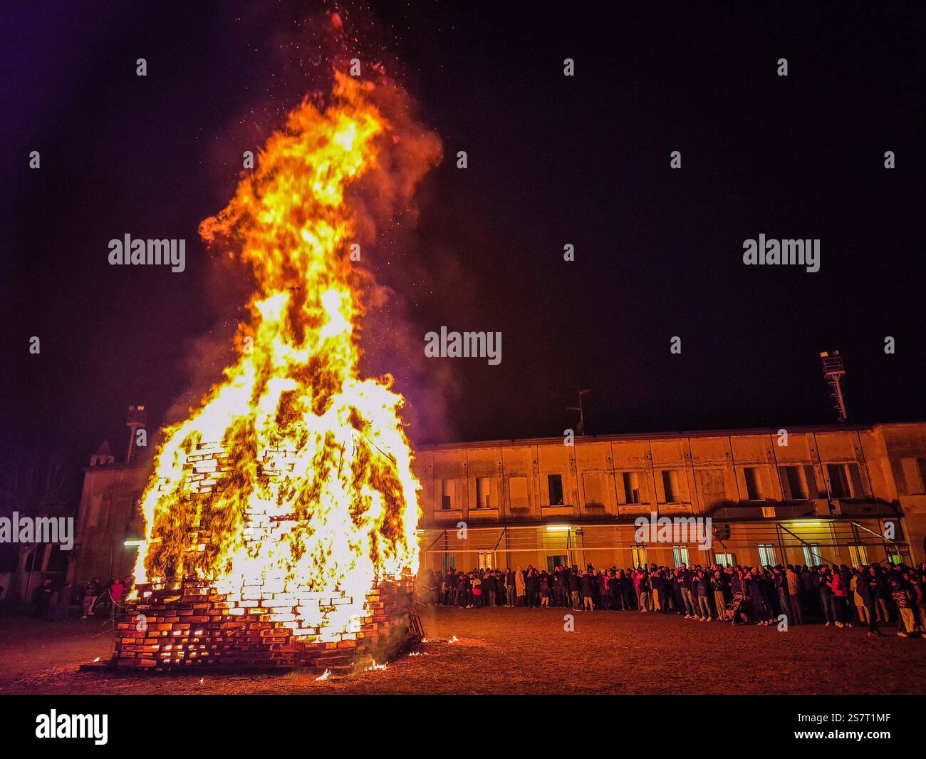 Italy, Lombardy, Ossona, Falò di Sant'Antonio, Bonfire of Saint Anthony ...