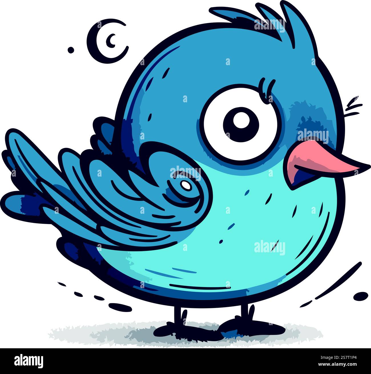 Cute blue bird on white background. Vector illustration. Cartoon style ...
