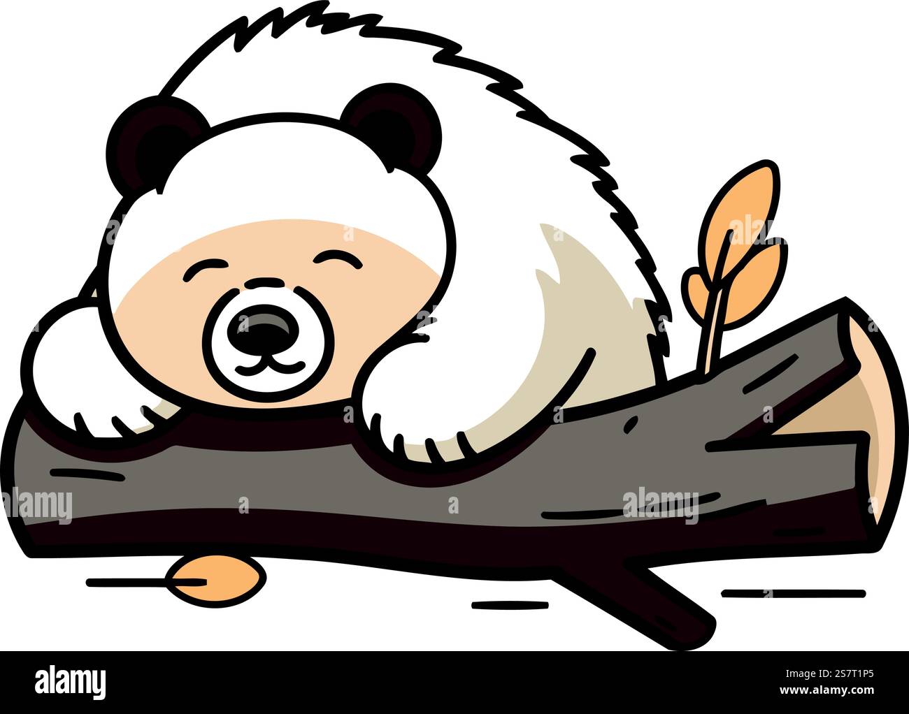 Cute cartoon panda sleeping on a log. Vector illustration Stock Vector ...