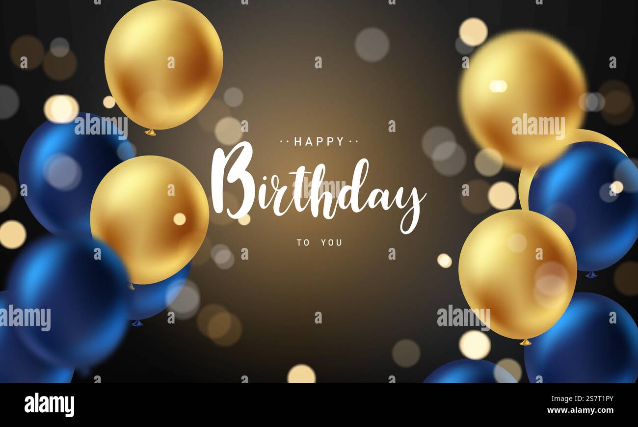 Celebrate your birthday background with beautiful gold and blue balloons vector illustration ...