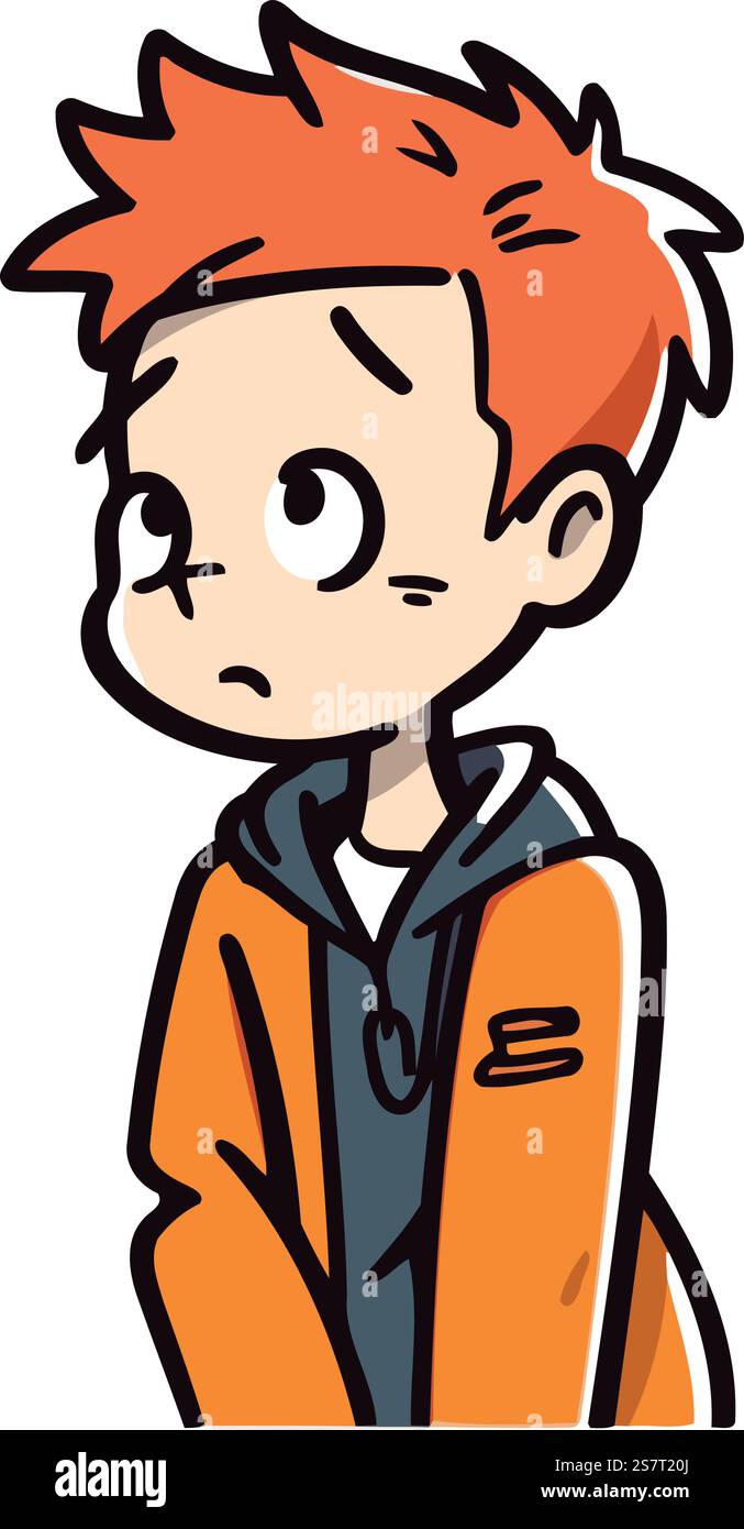 Sad boy cartoon. Vector illustration of a sad boy in a jacket Stock ...