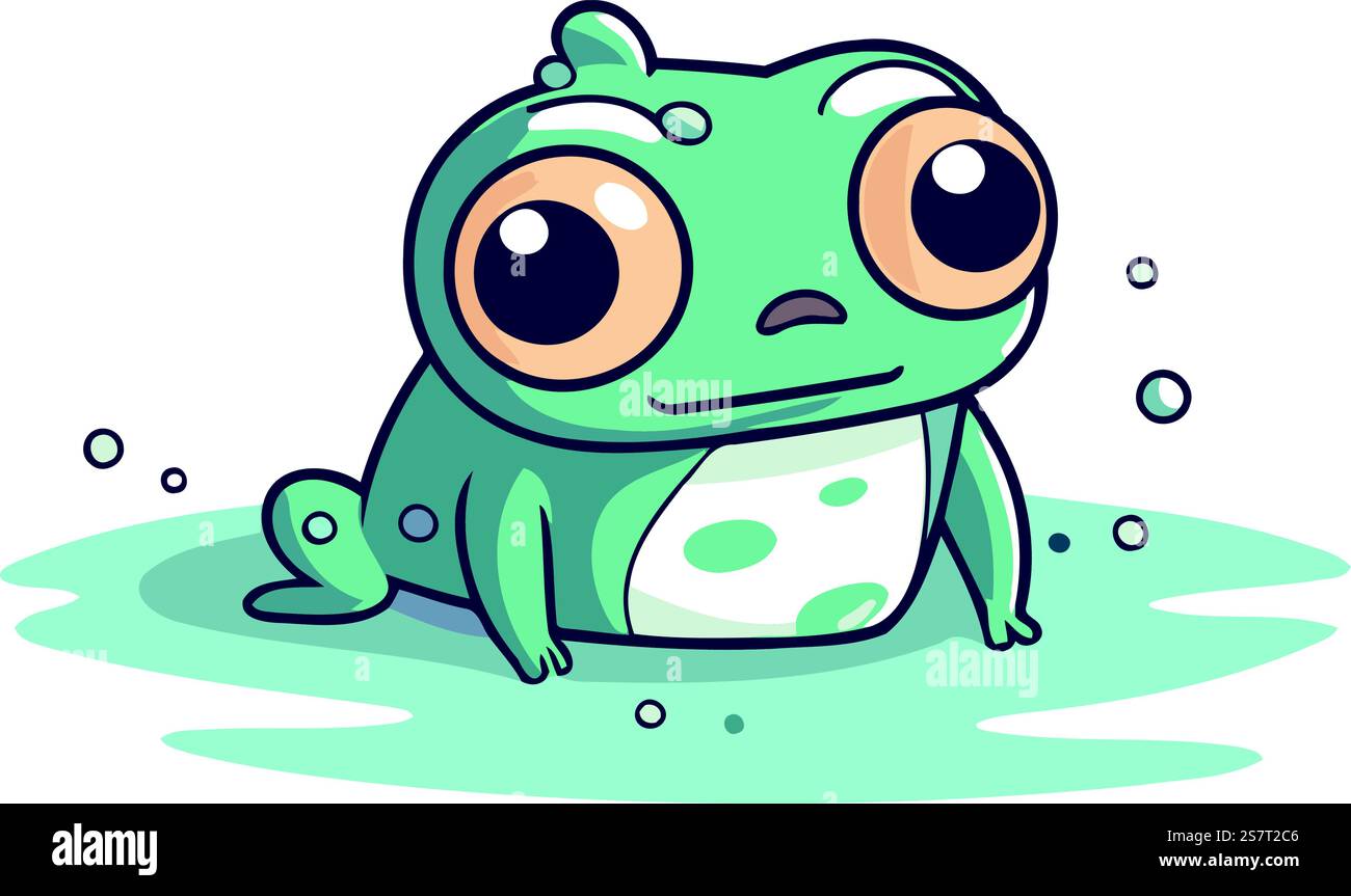 Cute little cartoon frog. Vector illustration isolated on white ...