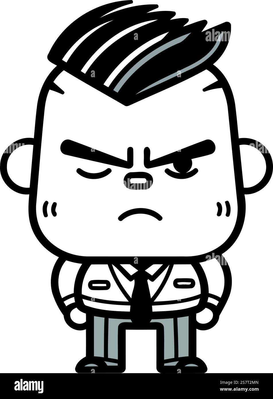 Angry cartoon man. Vector illustration. Black and white icon Stock ...