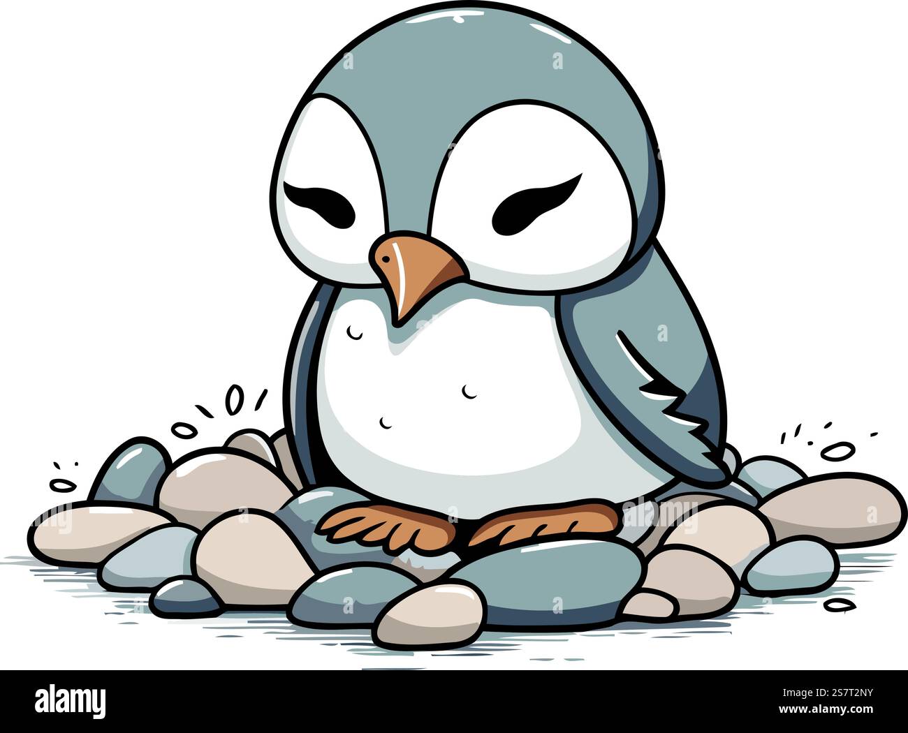 Cute penguin sitting on pebbles. Vector illustration Stock Vector Image ...