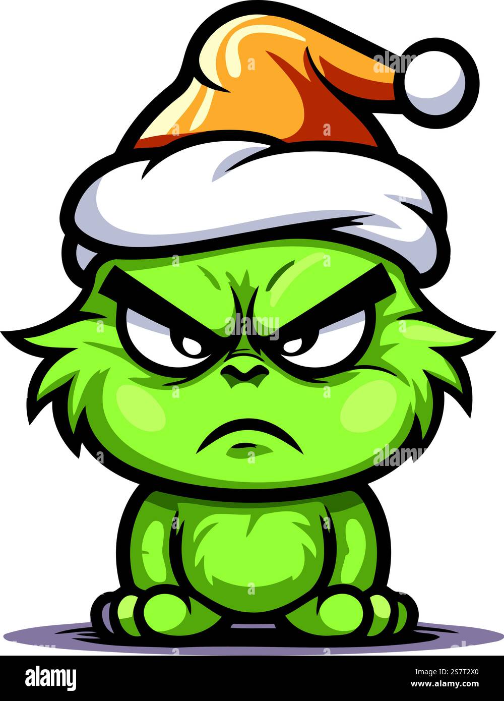 Angry green monster in a Santa Claus hat. Vector illustration Stock ...