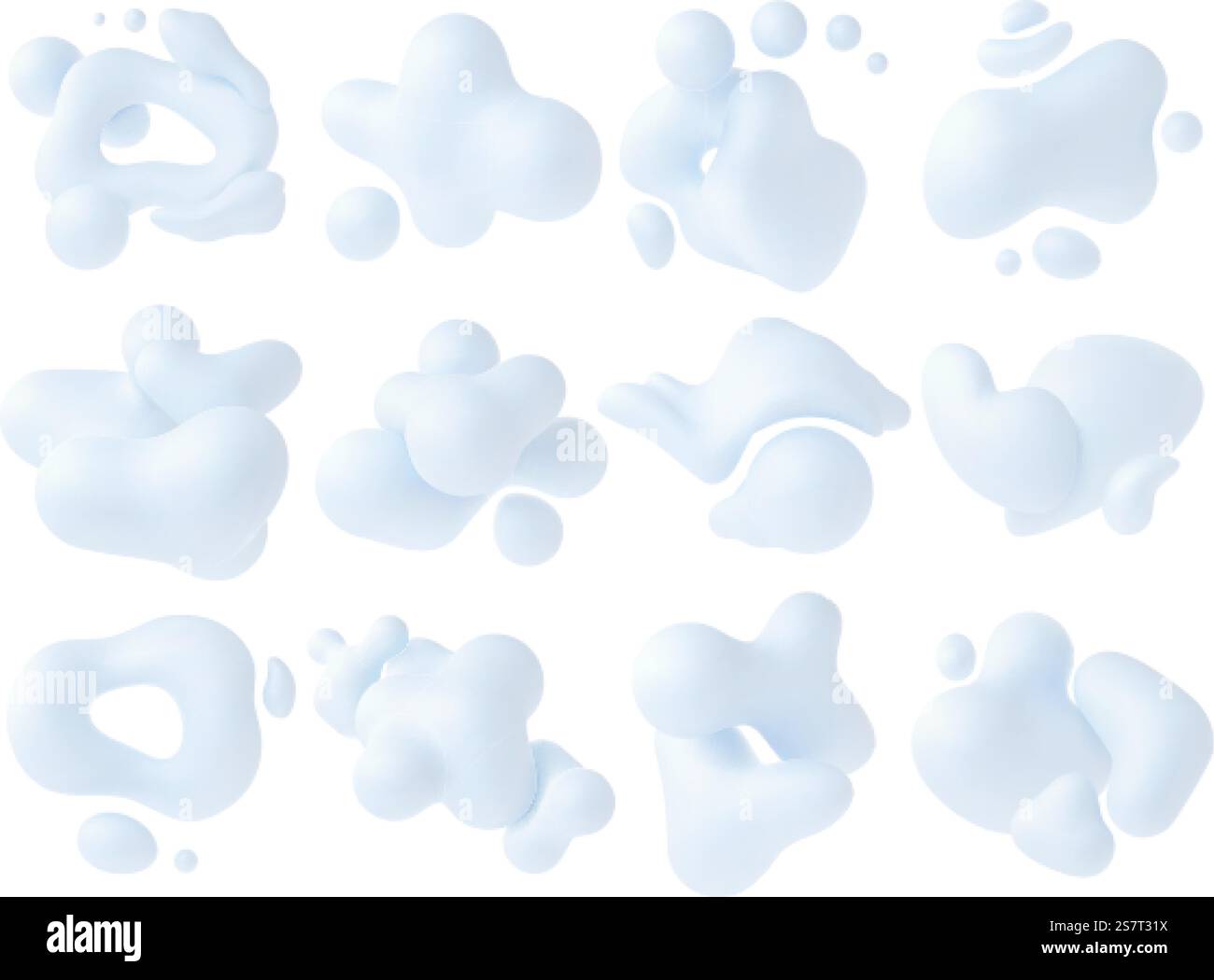 Liquid 3d white shapes, abstract fluid morphing organic compositions ...