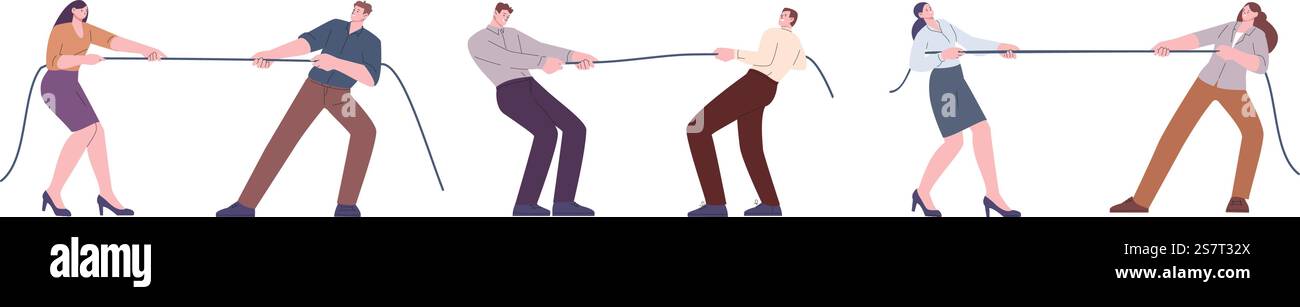 Confrontation metaphor. Man vs man, woman vs woman competition. People ...