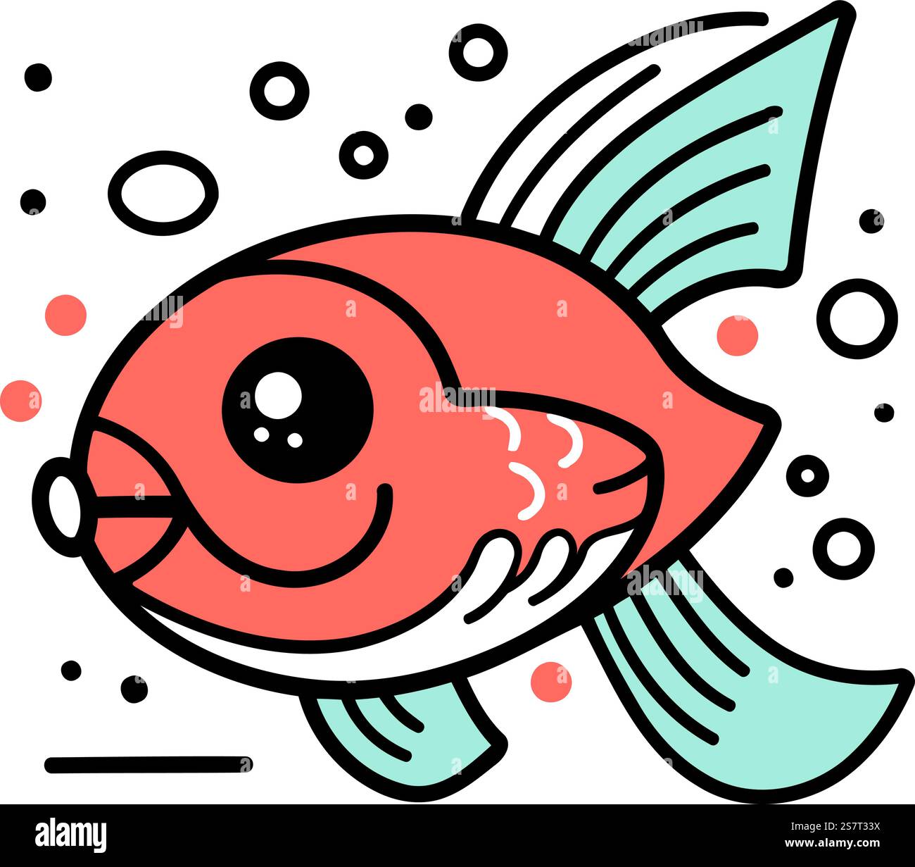Vector illustration of cute cartoon fish in flat line style. Isolated ...