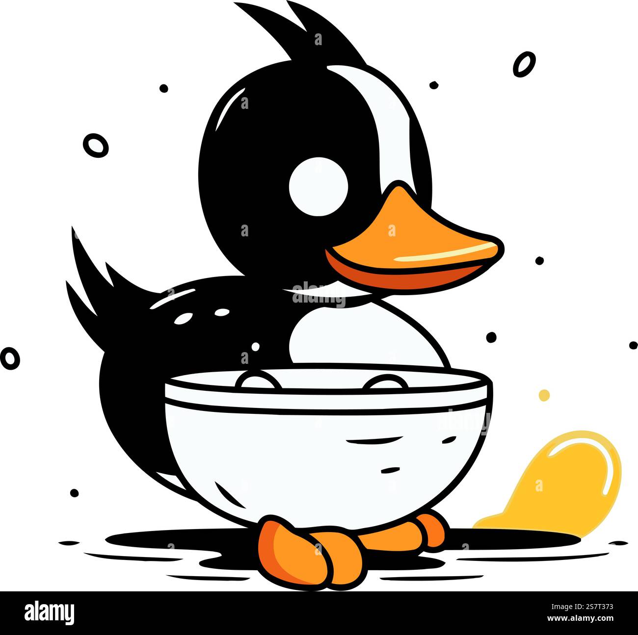 Cute cartoon duck with a bowl of baby food. Vector illustration Stock ...
