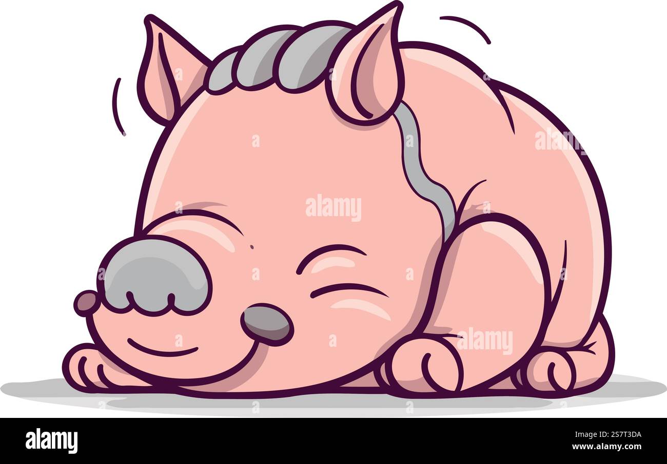 Cute little pig sleeping on the floor. Cartoon vector illustration ...