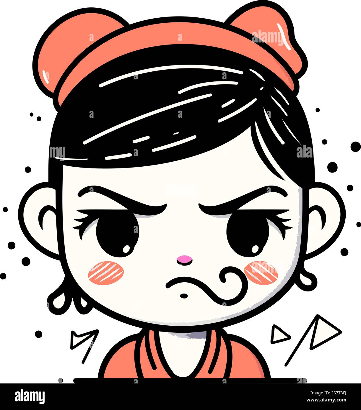 Cute kawaii girl with sad face. Vector illustration Stock Vector Image ...