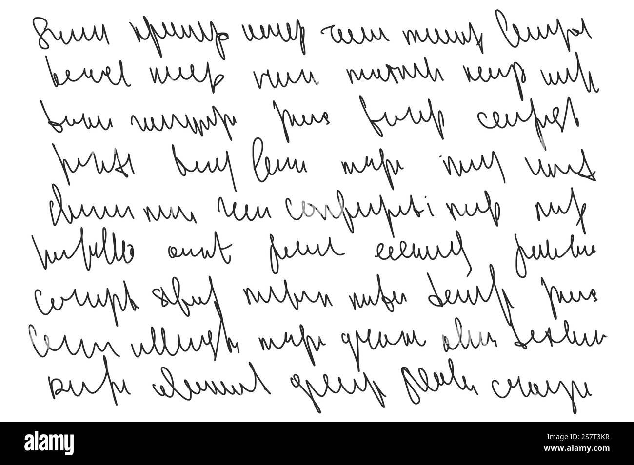 Handwritten scribble ink letter. Freehand text note. Unreadable doodle ...