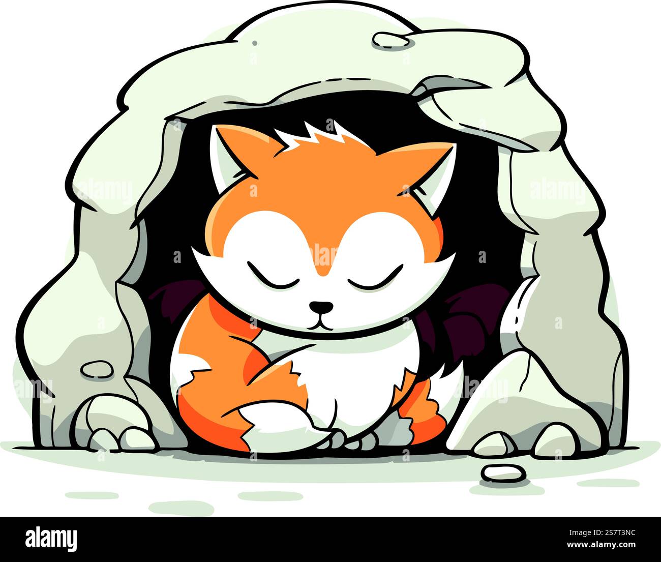 Illustration of a cute fox in a cave. Vector illustration Stock Vector ...