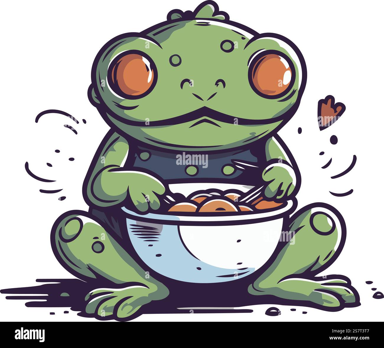 Frog with bowl of breakfast. Vector illustration isolated on white ...