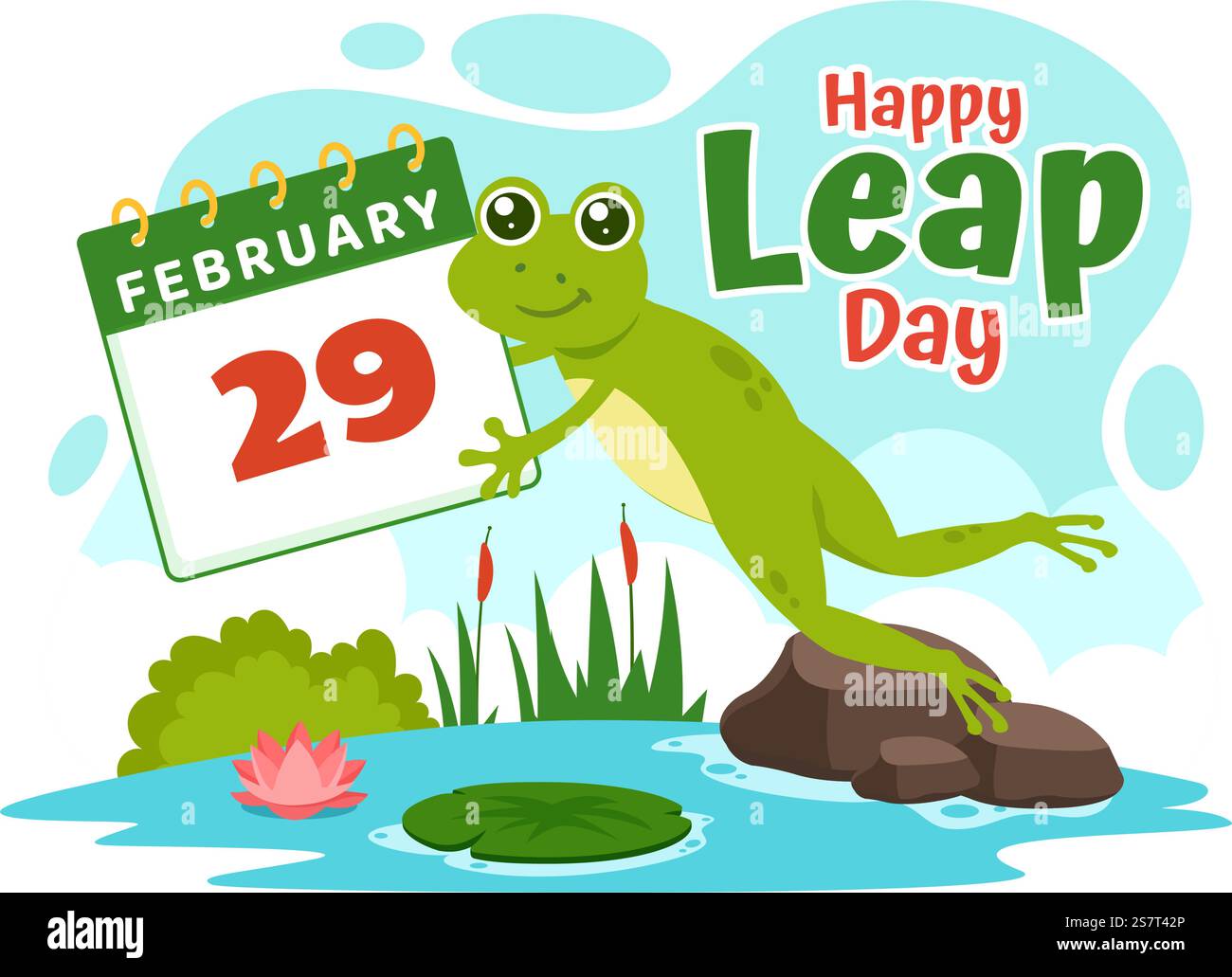 Happy Leap Day Vector Illustration on 29 February with Jumping Frogs ...
