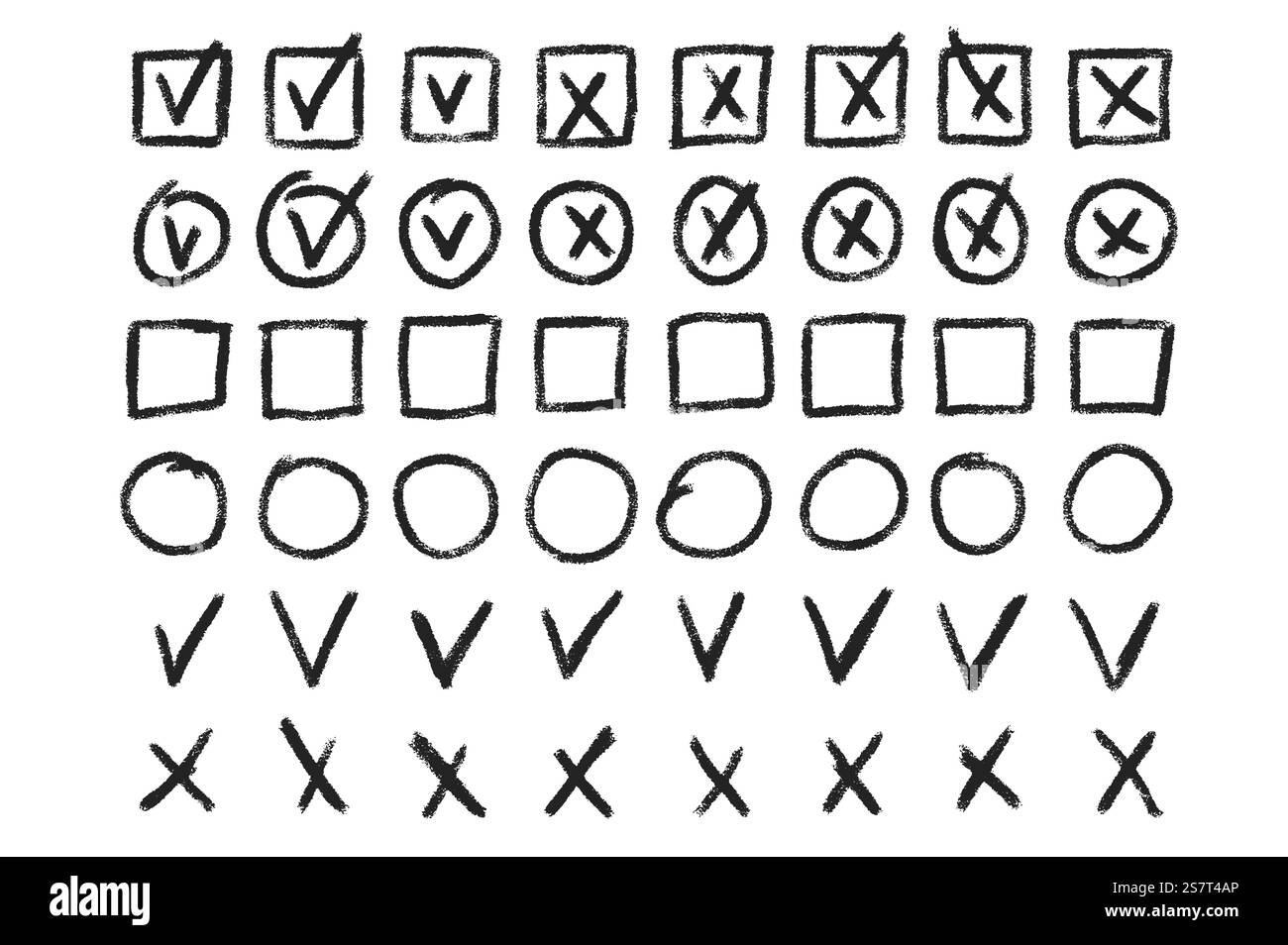 Set of checkboxes. Tick and check marks pack. Cross and v sign pencil drawn. Correct and wrong ...